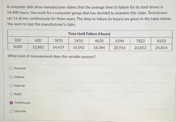 Solved A computer disk drive manufacturer claims that the | Chegg.com