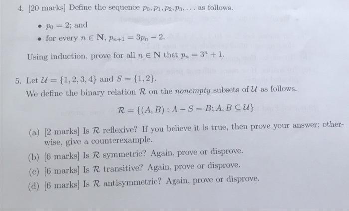 Solved 4. [20 marks] Define the sequence p0,p1,p2,p3,… as | Chegg.com