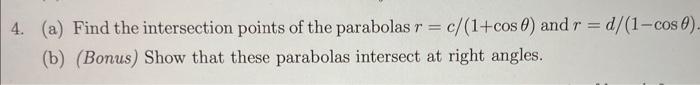 Solved 4. (a) Find the intersection points of the parabolas | Chegg.com
