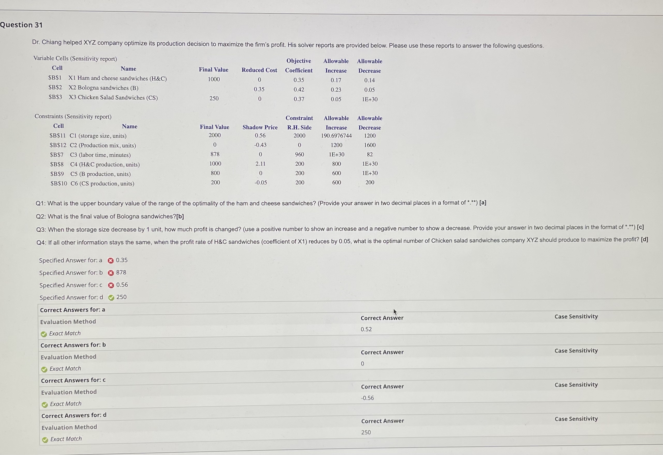 Solved Question 31Dr. ﻿Chiang helped xYZ ﻿company optimize | Chegg.com