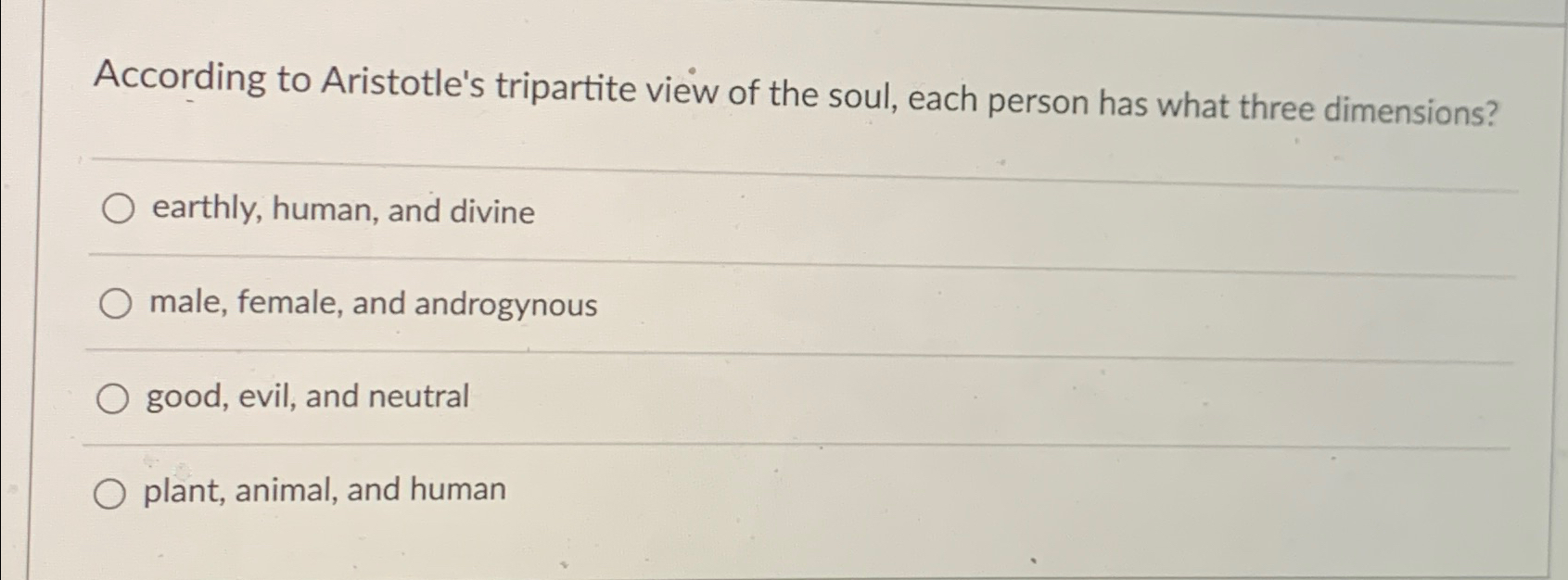 Solved According to Aristotle's tripartite view of the soul, | Chegg.com