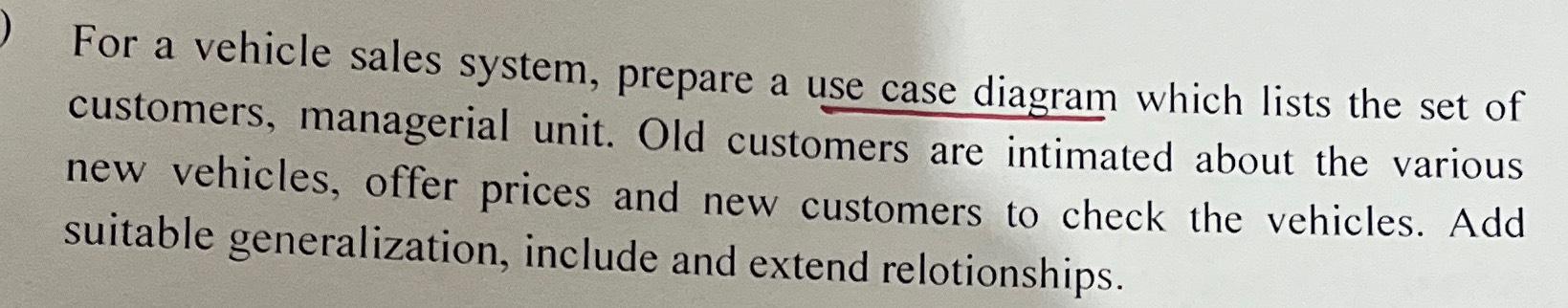 Solved For a vehicle sales system, prepare a use case | Chegg.com