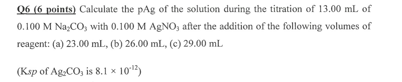 Solved Calculate the pAg of the solution during the | Chegg.com
