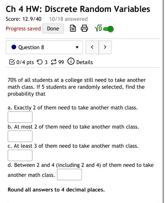 Solved Ch 4 HW: Discrete Random Variables Score: | Chegg.com