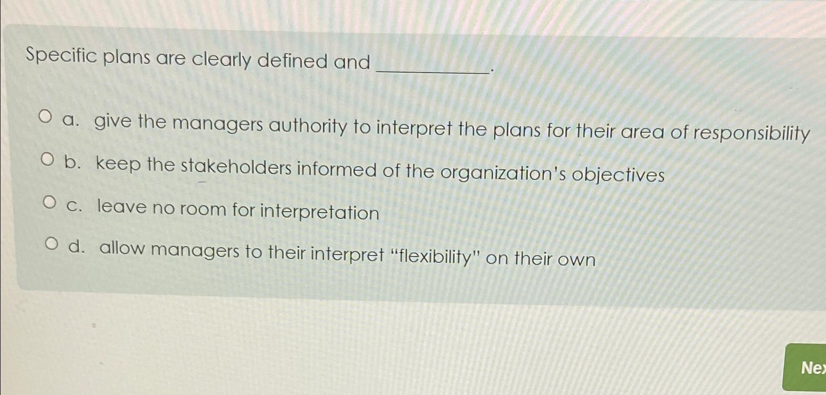 Solved Specific plans are clearly defined anda. ﻿give the | Chegg.com