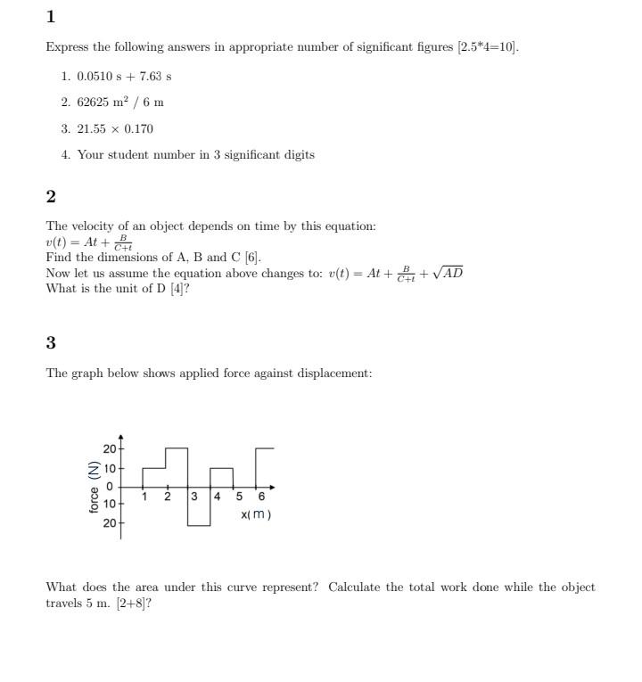 Solved 1 Express the following answers in appropriate number | Chegg.com