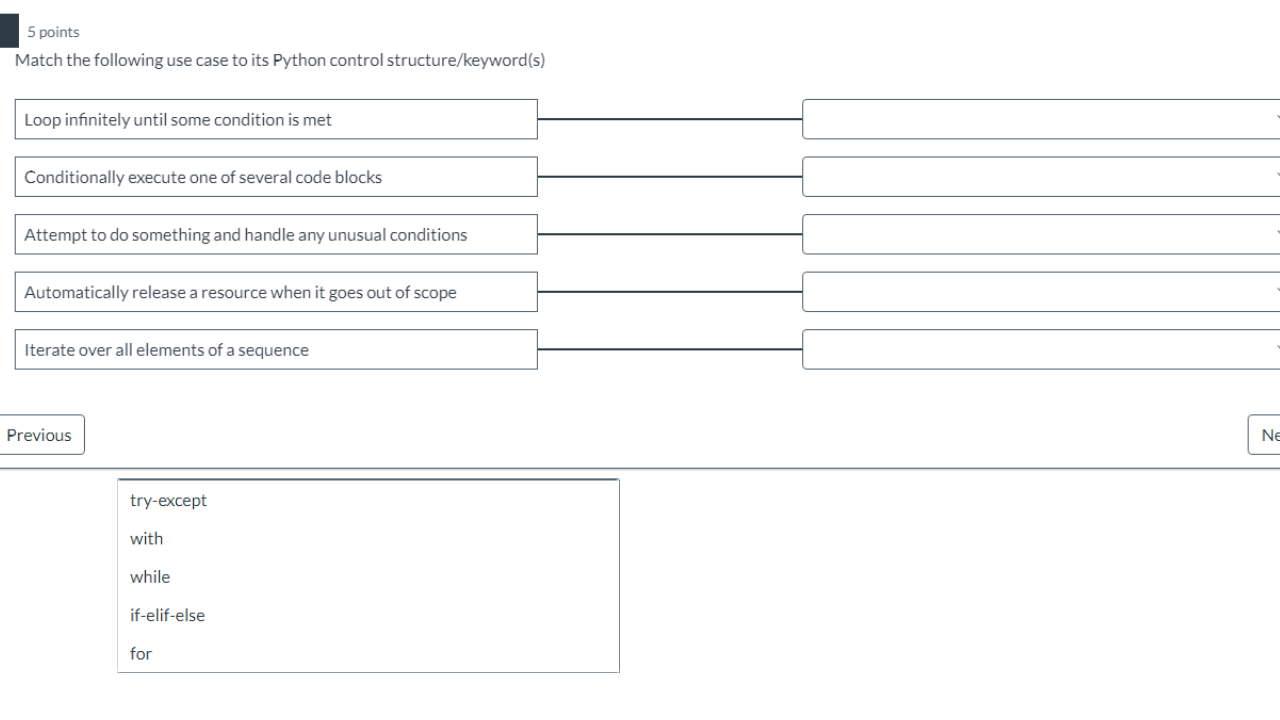 Solved Match the following use case to its Python control | Chegg.com