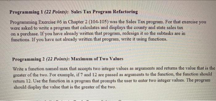 Solved Programming 1 22 Points Sales Tax Program 