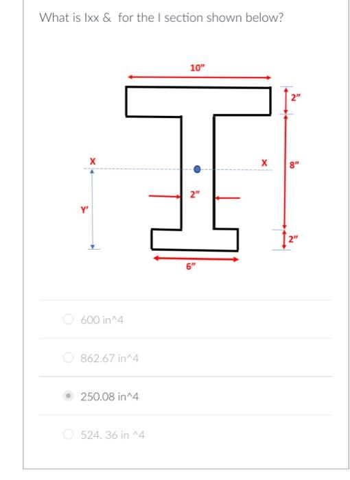 Solved What is Ixx \& for the I section shown below? 600in∧4 | Chegg.com