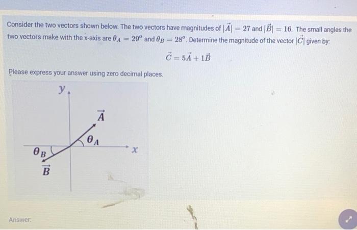 Solved Consider the two vectors shown below. The two vectors | Chegg.com