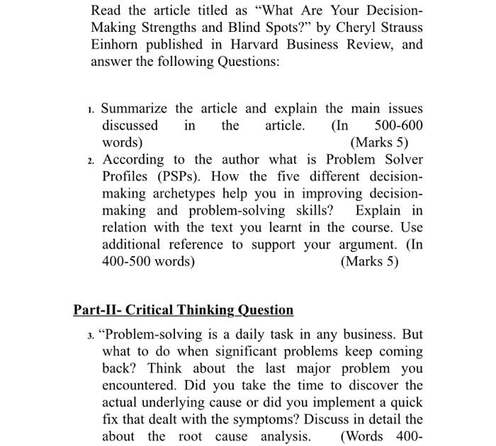Solved Read the article titled as "What Are Your | Chegg.com