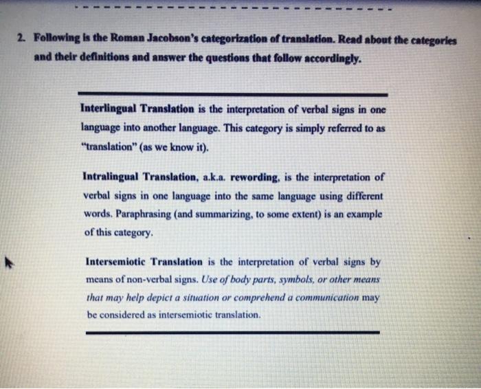 2. Following is the Roman Jacobson's categorization | Chegg.com