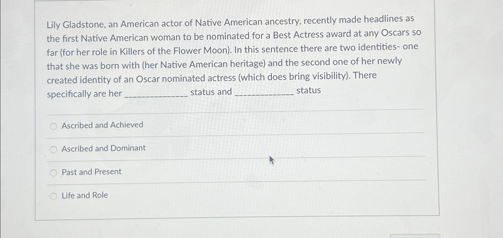 Solved Lily Gladstone, an American actor of Native American | Chegg.com