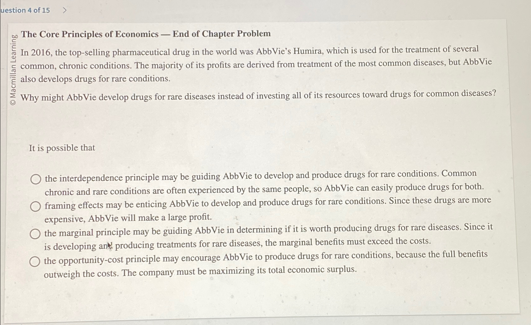 Solved uestion 4 ﻿of 15The Core Principles of Economics - | Chegg.com