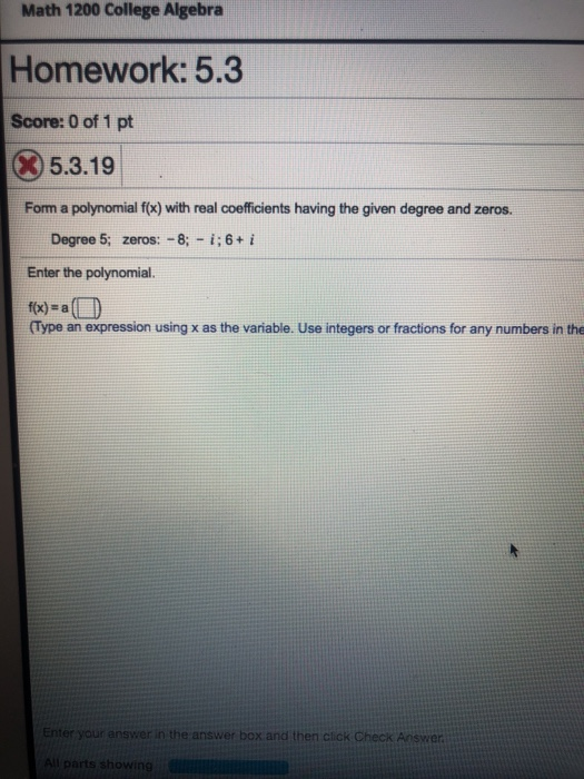 Solved Math 1200 College Algebra Homework: 5.3 Score: 0 of 1 | Chegg.com