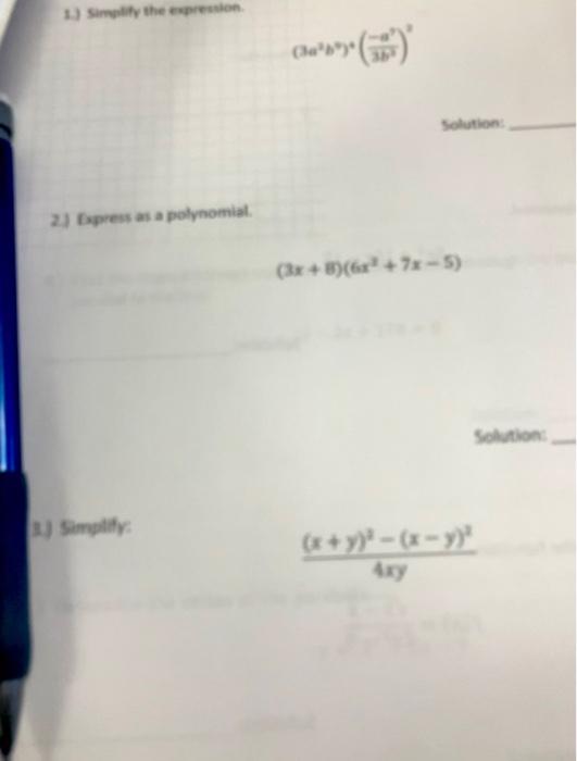 Solved (3a2b7)4(3b2−a7)2 2.) Copress as a polynomial. | Chegg.com