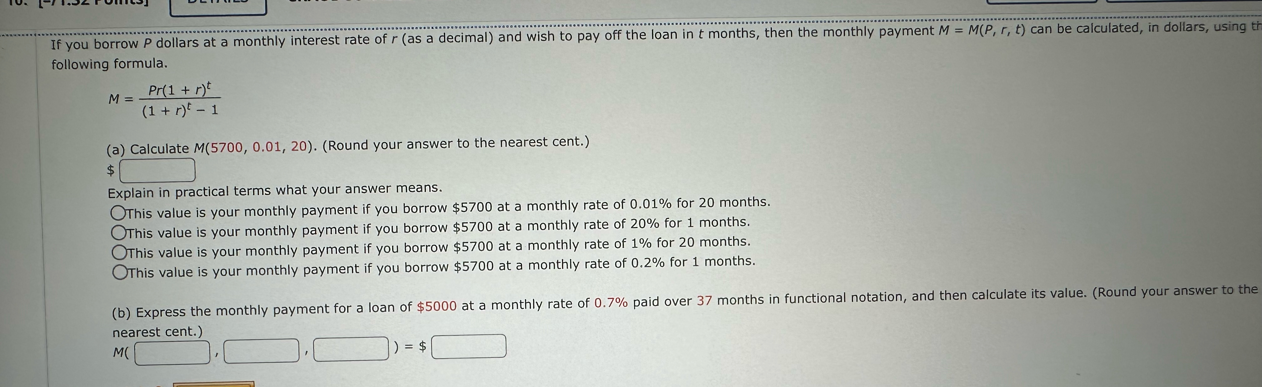 Solved following formula.M=Pr(1+r)t(1+r)t-1(a) ﻿Calculate | Chegg.com