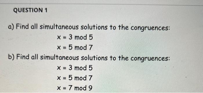 Solved a) Find all simultaneous solutions to the | Chegg.com
