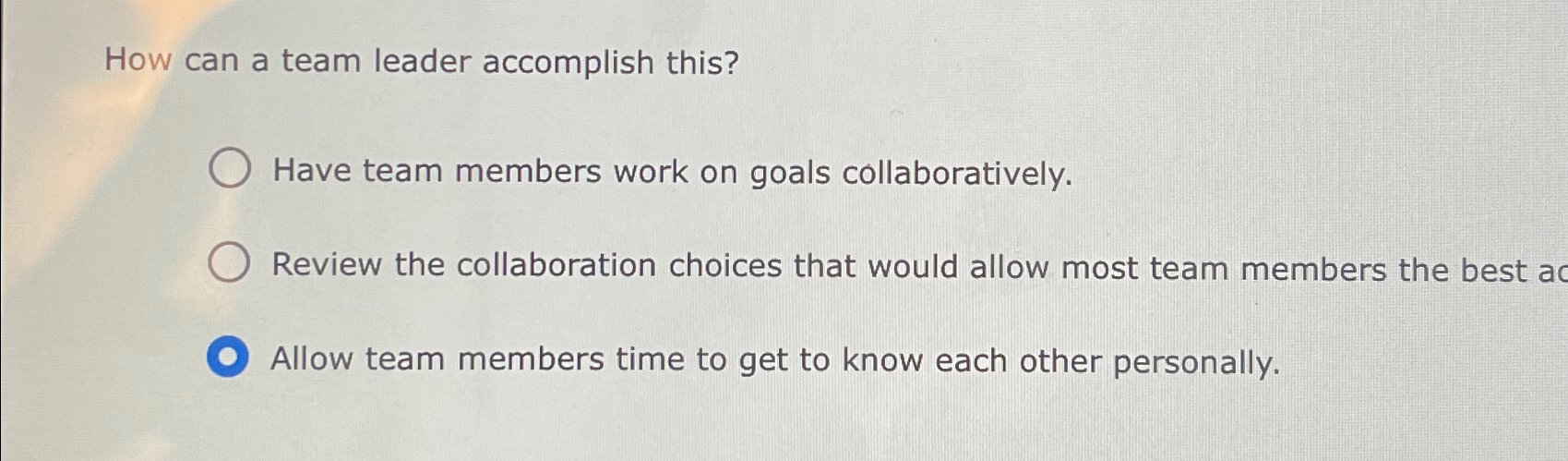 Solved How can a team leader accomplish this?Have team | Chegg.com