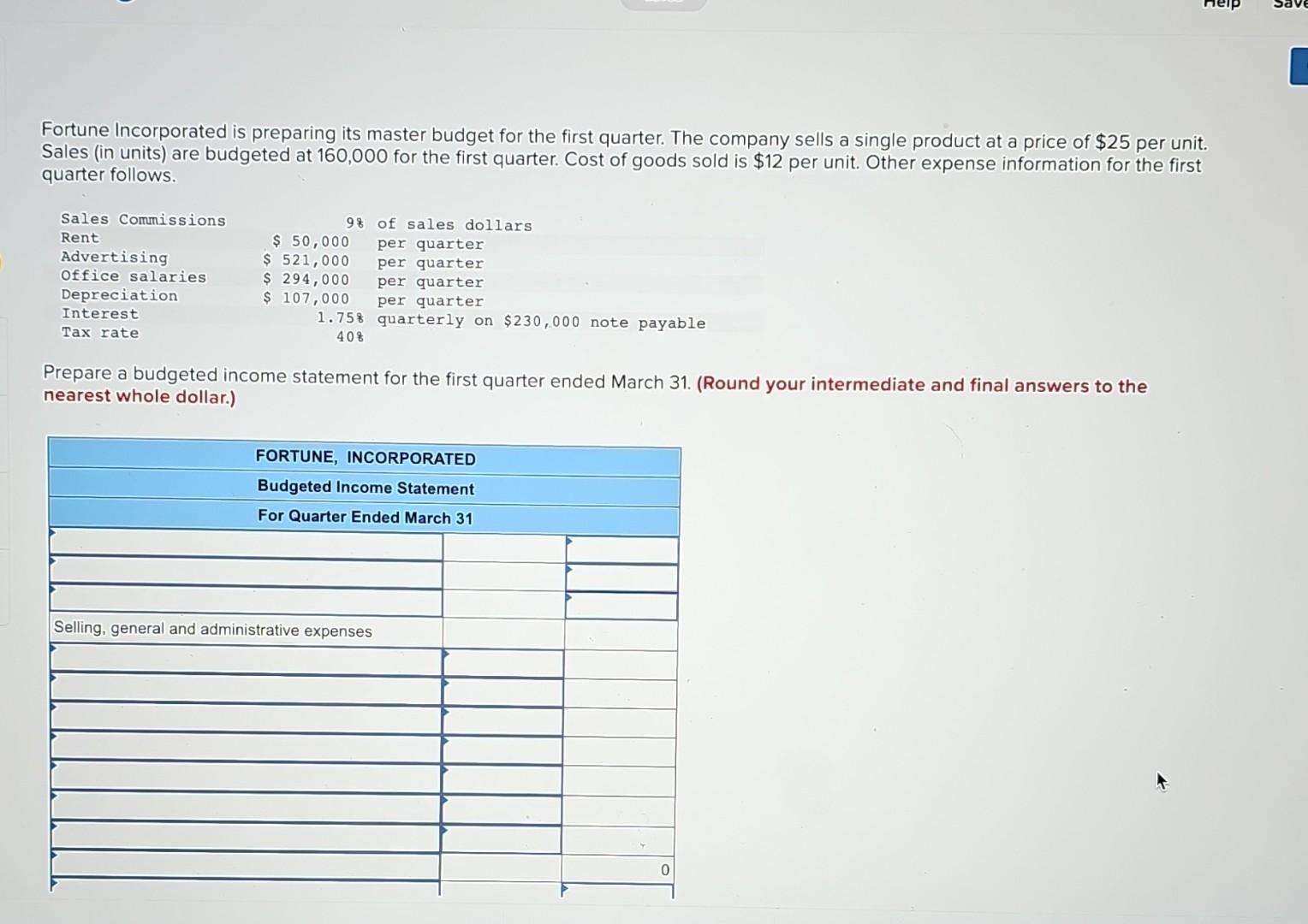 Solved Fortune Incorporated is preparing its master budget | Chegg.com