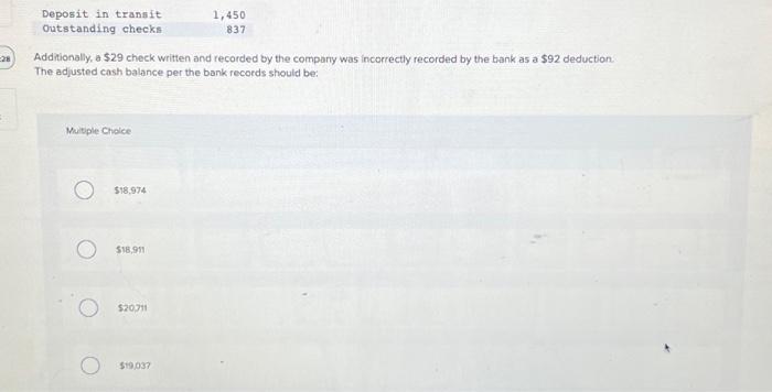 Solved 28 Deposit in transit Outstanding checks | Chegg.com