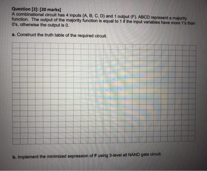 Solved Question [2]: [20 marks) A combinational circuit has | Chegg.com