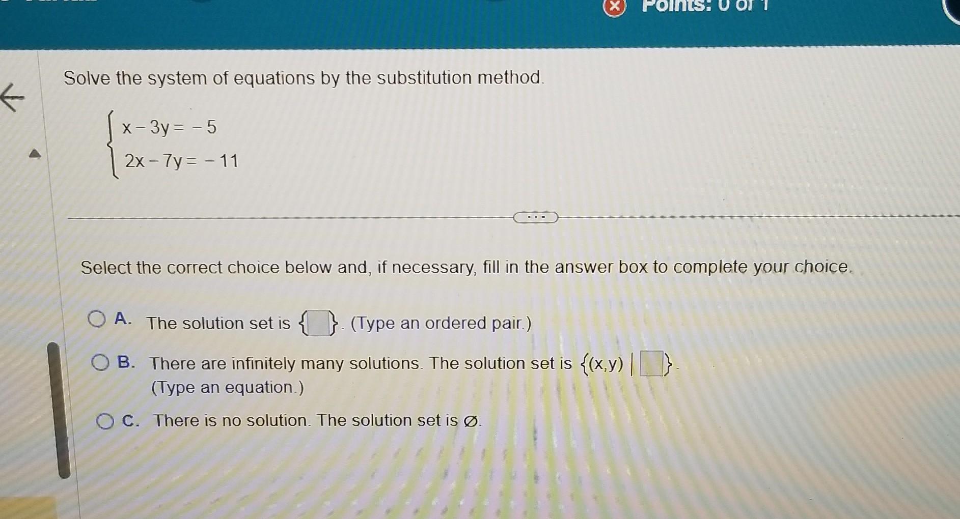 Solved Solve the system of equations by the substitution | Chegg.com