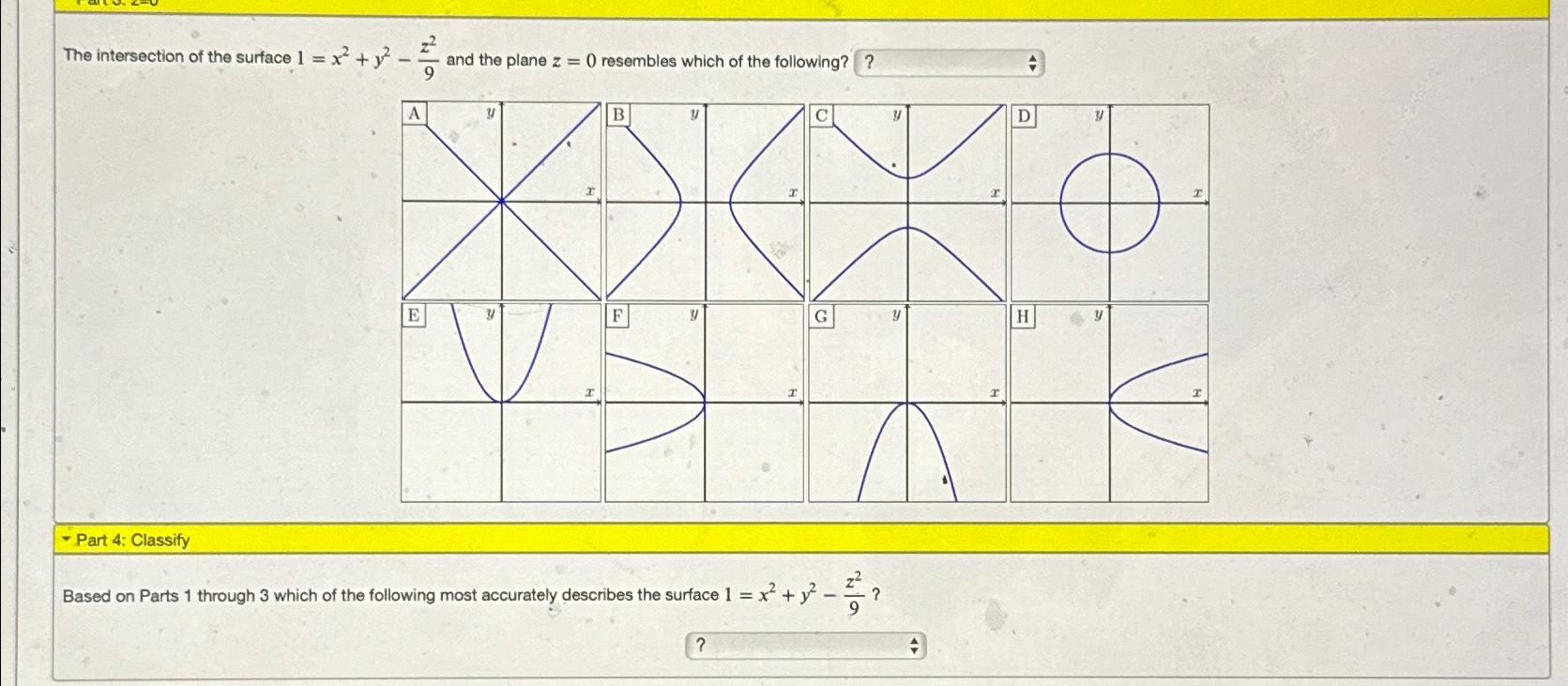 Solved The intersection of the surface 1=x2+y2-z29 ﻿and the | Chegg.com