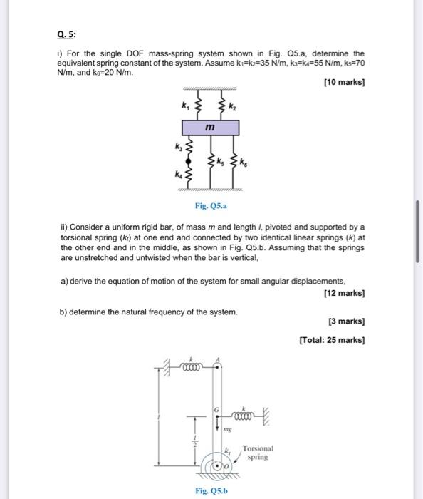 Solved Q.5: i) For the single DOF mass-spring system shown | Chegg.com