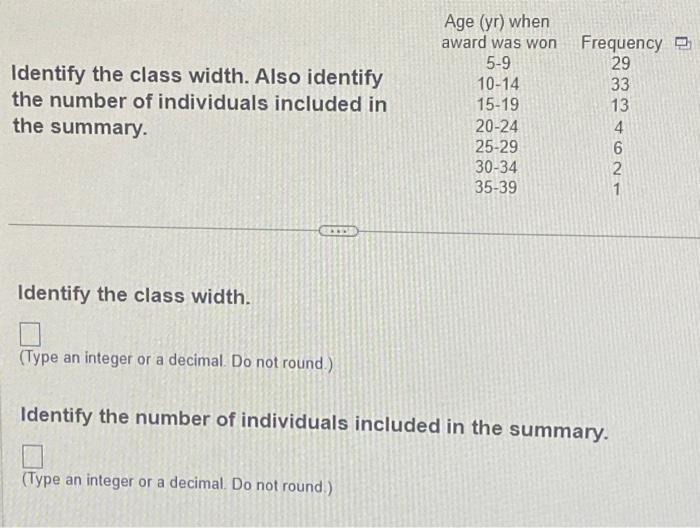 Solved Identify the class width. Also identify the number of | Chegg.com