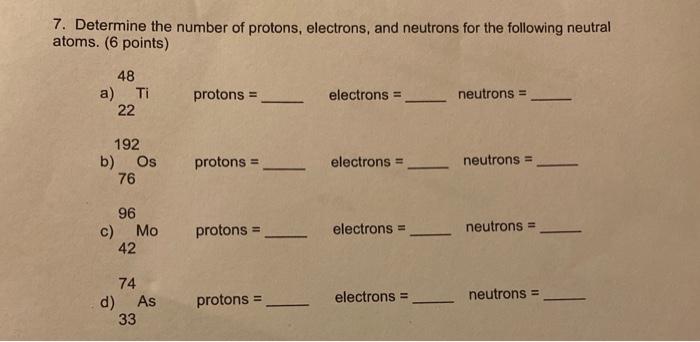 Solved 7. Determine the number of protons, electrons, and | Chegg.com