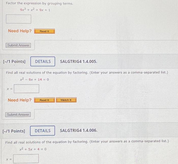 Solved Factor the expression by grouping terms. 9x3+x2+9x+1 | Chegg.com