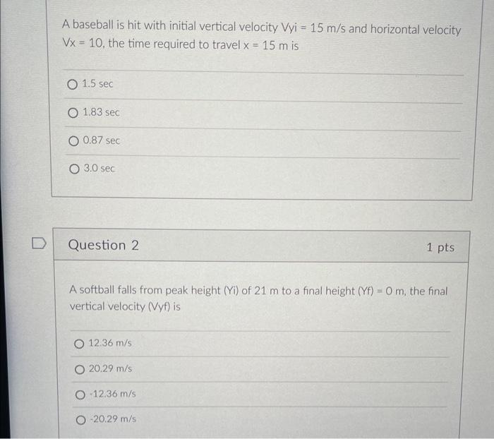 Solved A baseball is hit with initial vertical velocity | Chegg.com