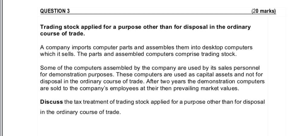 Solved Trading stock applied for a purpose other than for | Chegg.com