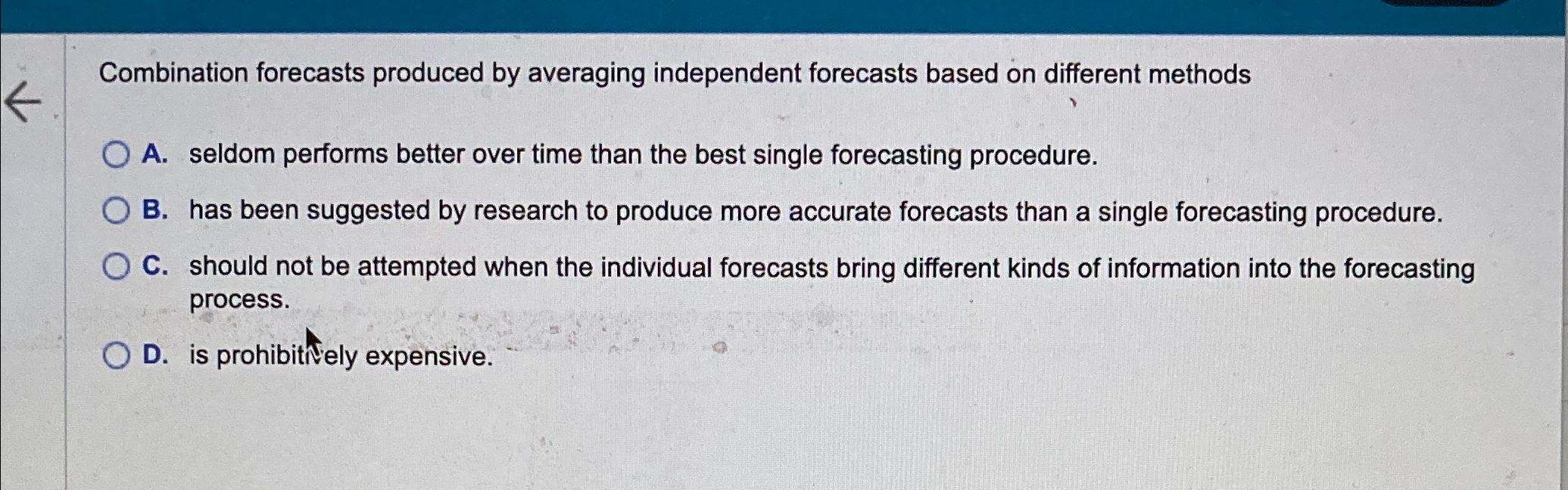 Solved Combination forecasts produced by averaging | Chegg.com