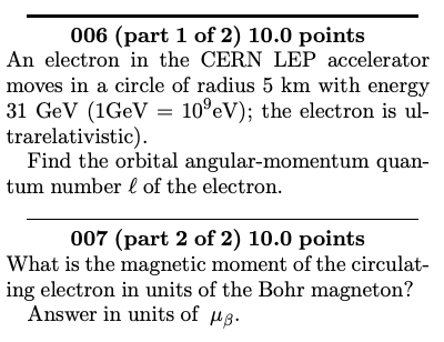 Solved 006 (part 1 ﻿of 2) 10.0 ﻿pointsAn electron in the | Chegg.com