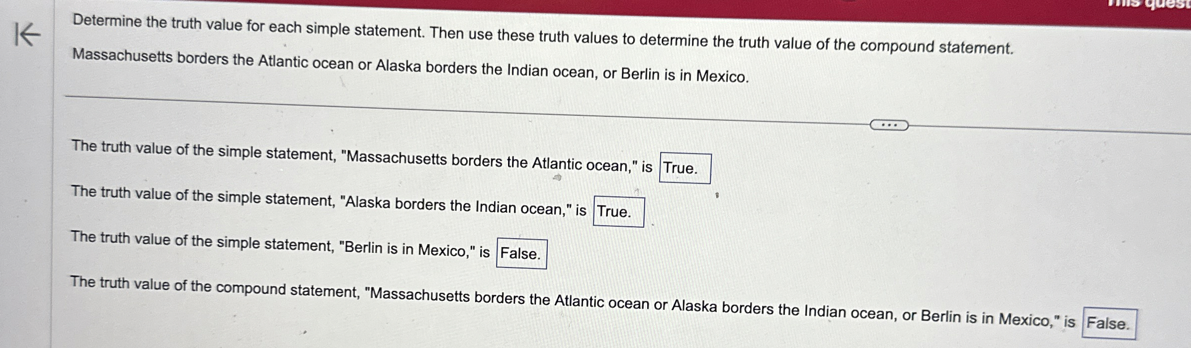 Determine the truth value for each simple statement. | Chegg.com