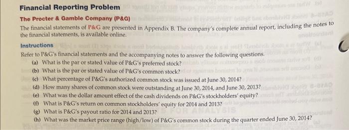 Solved The Procter \& Gamble Company (P\&G) The financial | Chegg.com