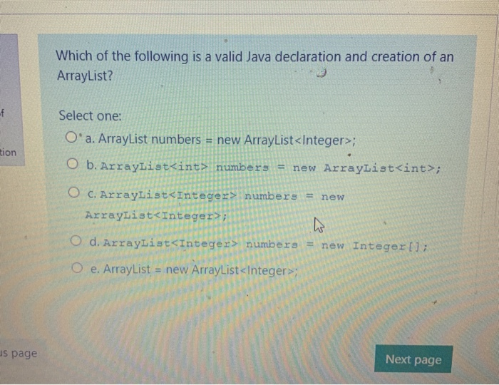 Solved Which of the following is a valid Java declaration | Chegg.com