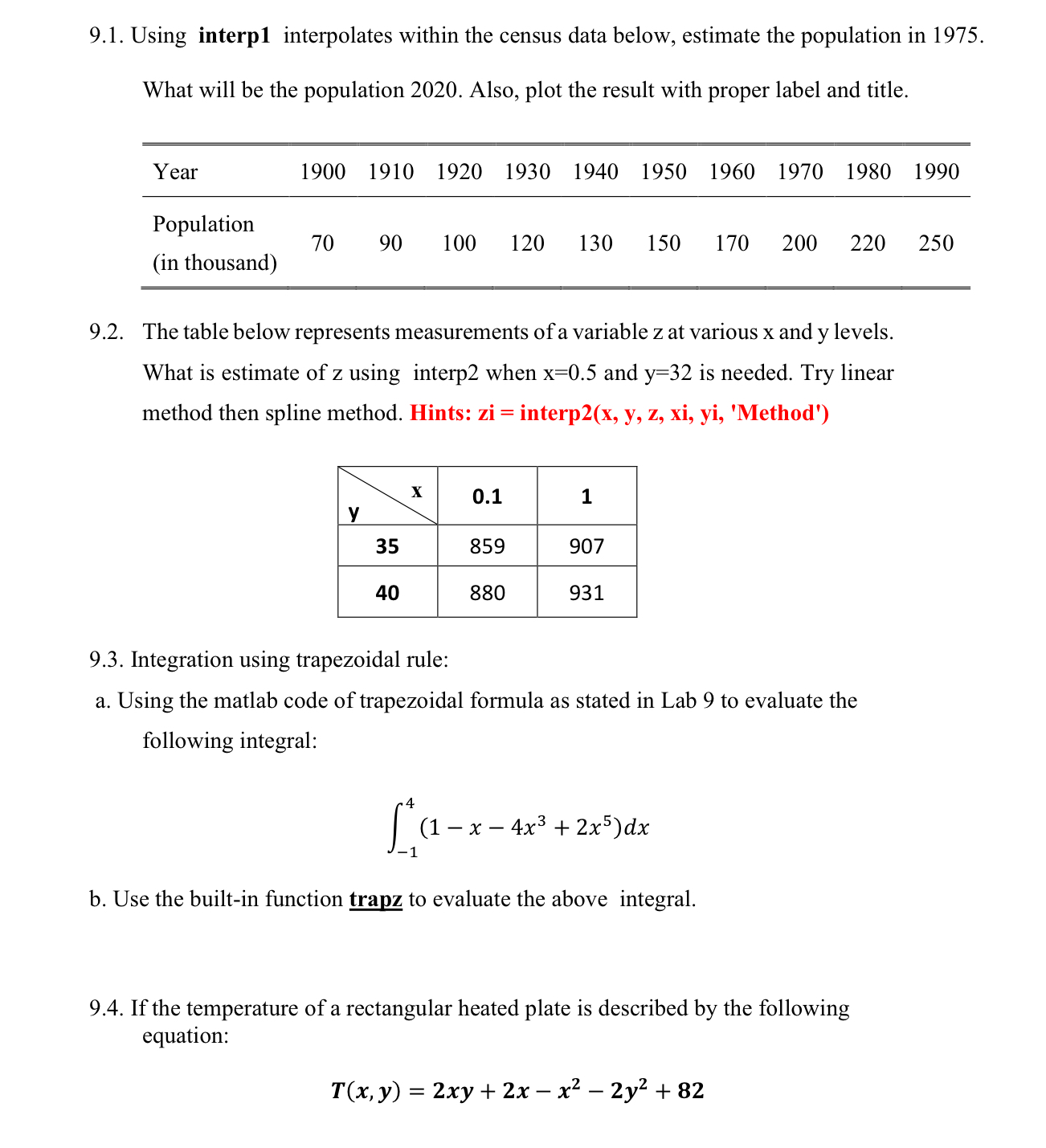 Solved 91 ﻿using Interp1 ﻿interpolates Within The Census 