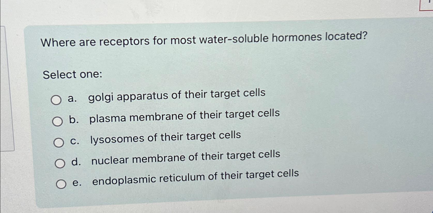 Solved Where are receptors for most water-soluble hormones | Chegg.com