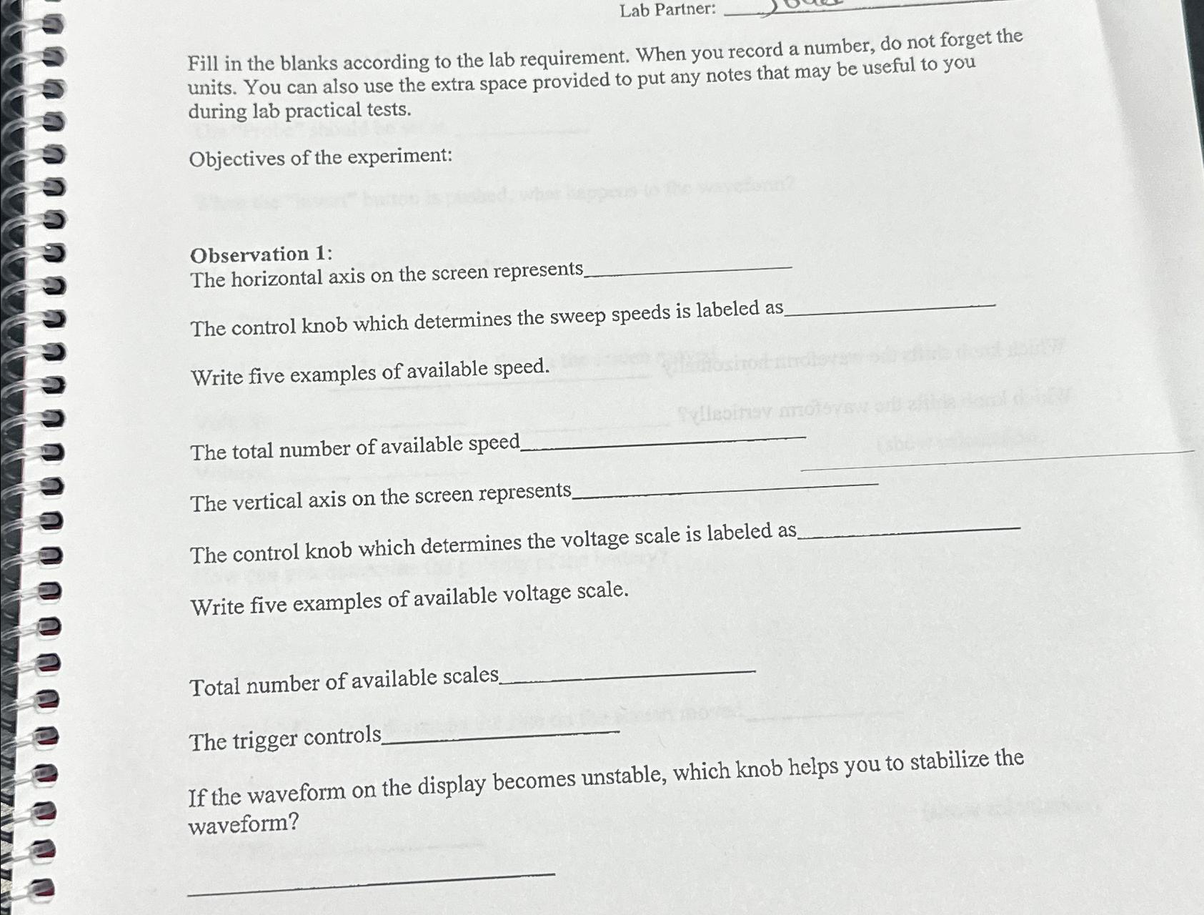 Solved Lab Partner:Fill in the blanks according to the lab | Chegg.com
