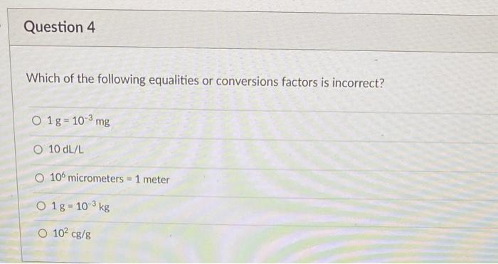 Solved Which of the following equalities or conversions | Chegg.com