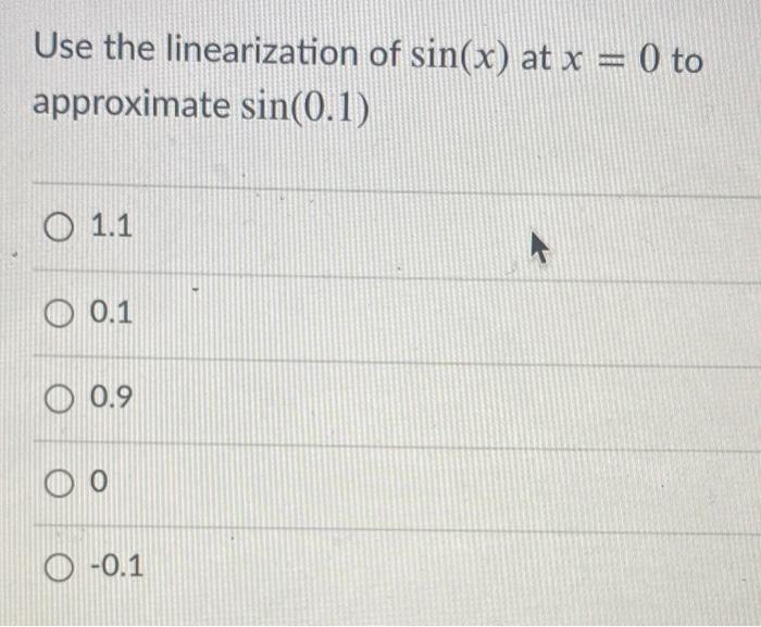 Solved Use the linearization of sin(x) at x = 0 to | Chegg.com