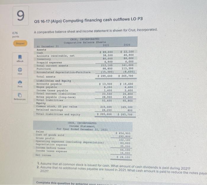 Solved QS 16-17 (Algo) Computing financing cash outfiows LO | Chegg.com