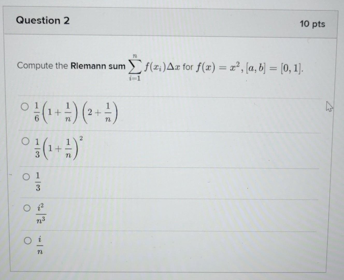 Solved Compute the Rlemann sum ∑i=1nf(xi)Δx for | Chegg.com