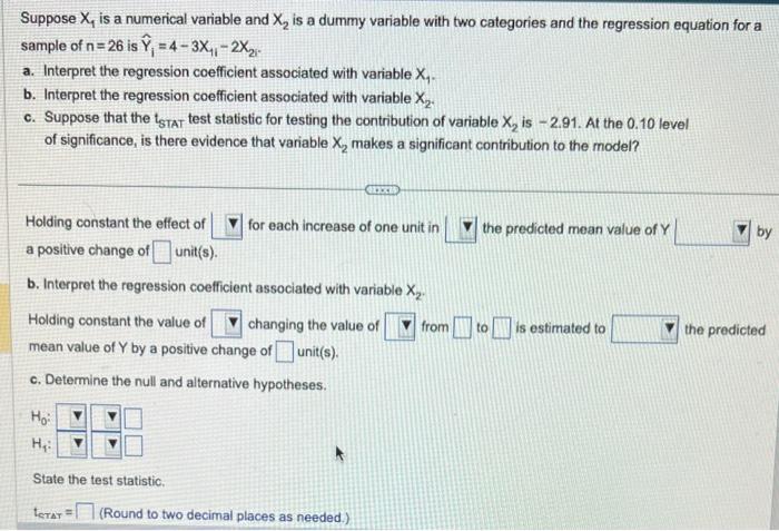 Solved Suppose X1 is a numerical variable and X2 is a dummy | Chegg.com