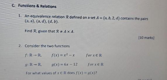 Solved C. Functions & Relations 1. An equivalence relation R | Chegg.com