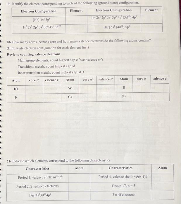 Solved 20- How many core electrons core and how many valence | Chegg.com
