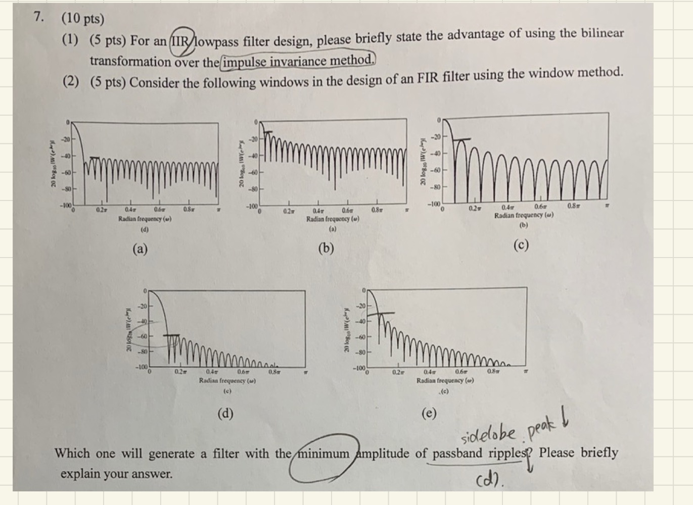 Solved (10pts)(1) (5 ﻿pts) ﻿For an IIR lowpass filter | Chegg.com